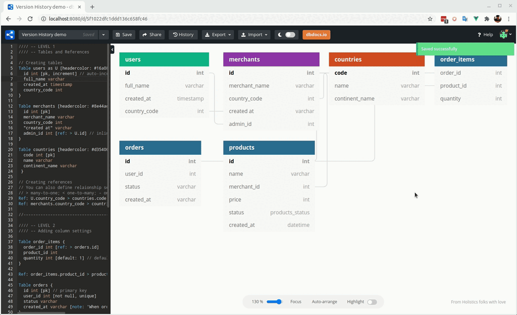 New feature: Version History 🌠 - News from dbx - dbdiagram Community