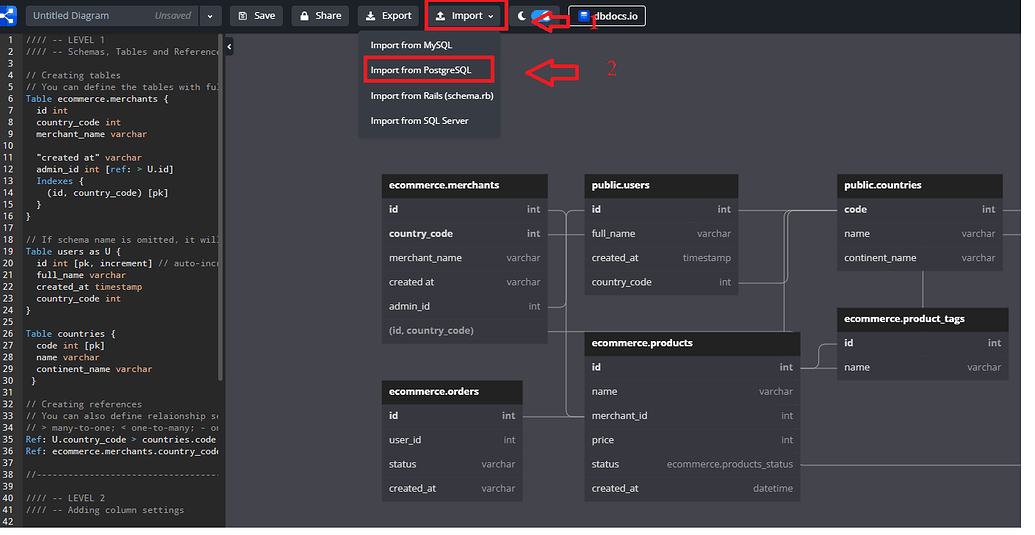 Import diagram from DB - Feature Suggestions - dbdiagram Community