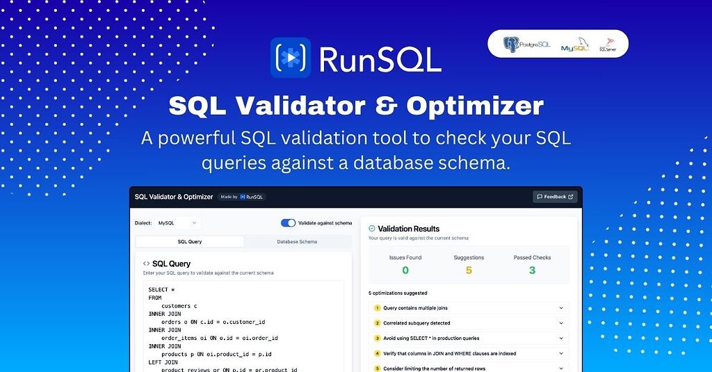 Introducing RunSQL's SQL Validator - News from RunSQL - dbdiagram Community