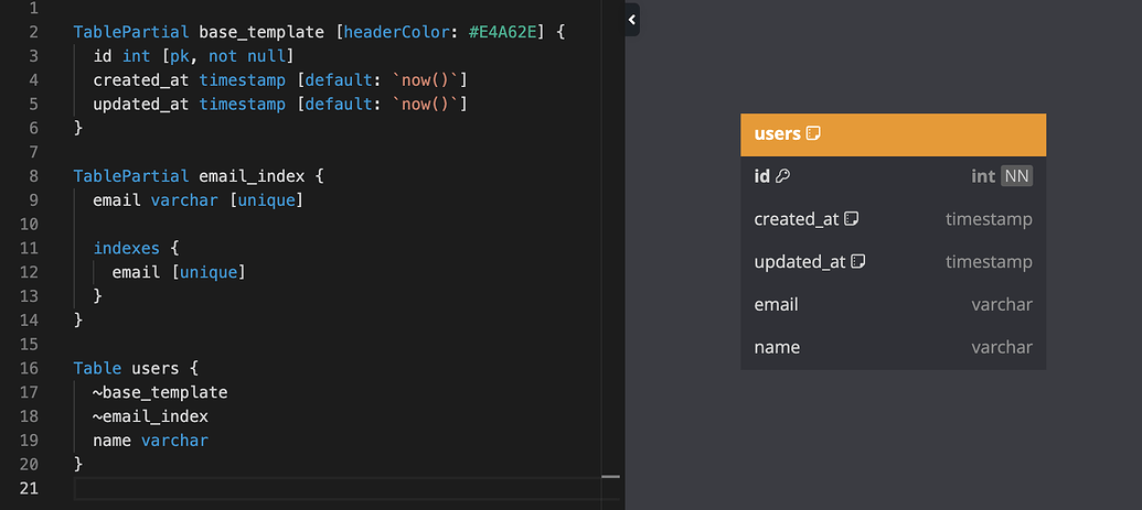 Introducing DBML TablePartial — Reuse Fields, Reduce Repetition - News from dbx - dbdiagram ...